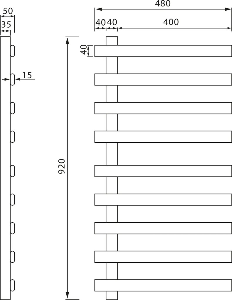 Sapho Sapho, ELCOR elektrický sušák ručníků 480x920x50mm, 128W, černá matná, EB460