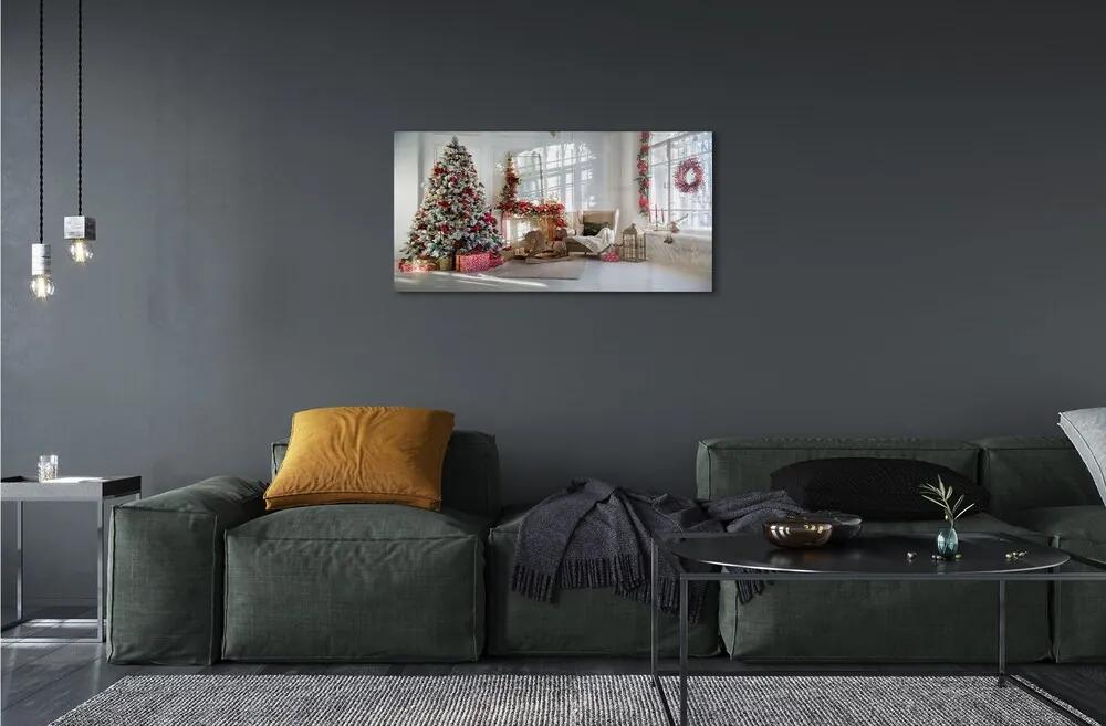 Obraz na skle Ozdoby na vánoční stromeček dárky 140x70 cm