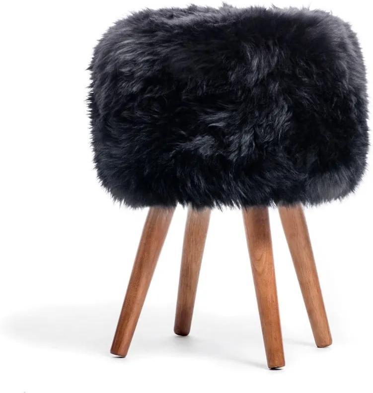 Stolička s černým sedákem z ovčí kožešiny Royal Dream, ⌀ 30 cm