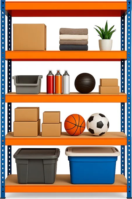 Regál 200x120x50 cm lakovaný 5-policový, nosnost 100 kg - modro-oranžový