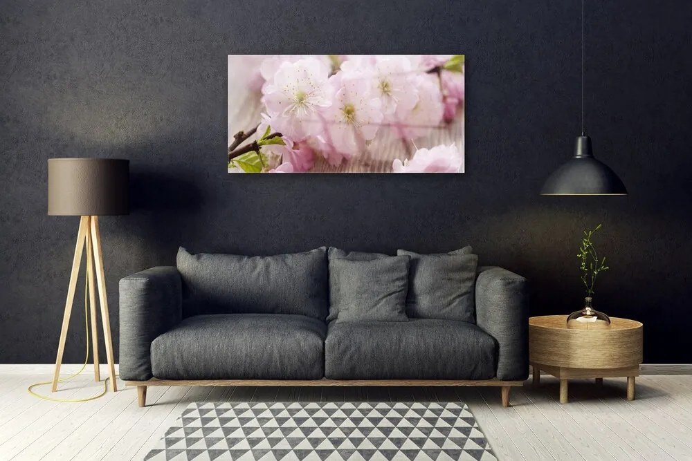 Obraz na skle Větve Květiny Plátky Příroda 100x50 cm