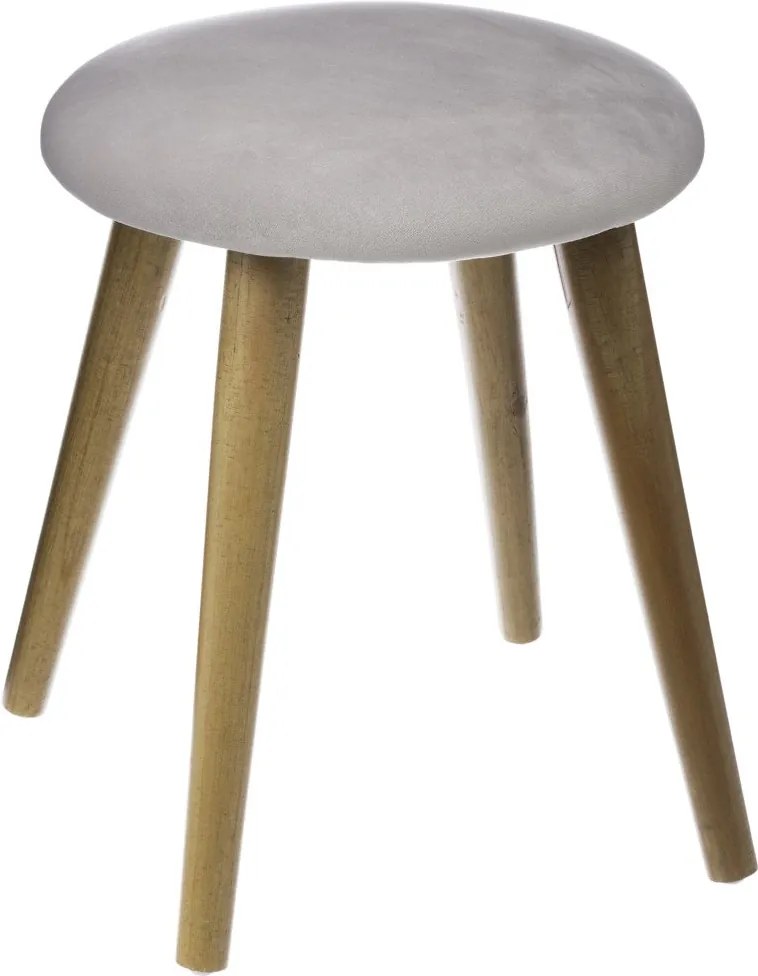 Čalouněný taburet v na dřevěných nožkách, dřevěná stolička, čalouněná stolička, taburet do předsíně, šedý taburet