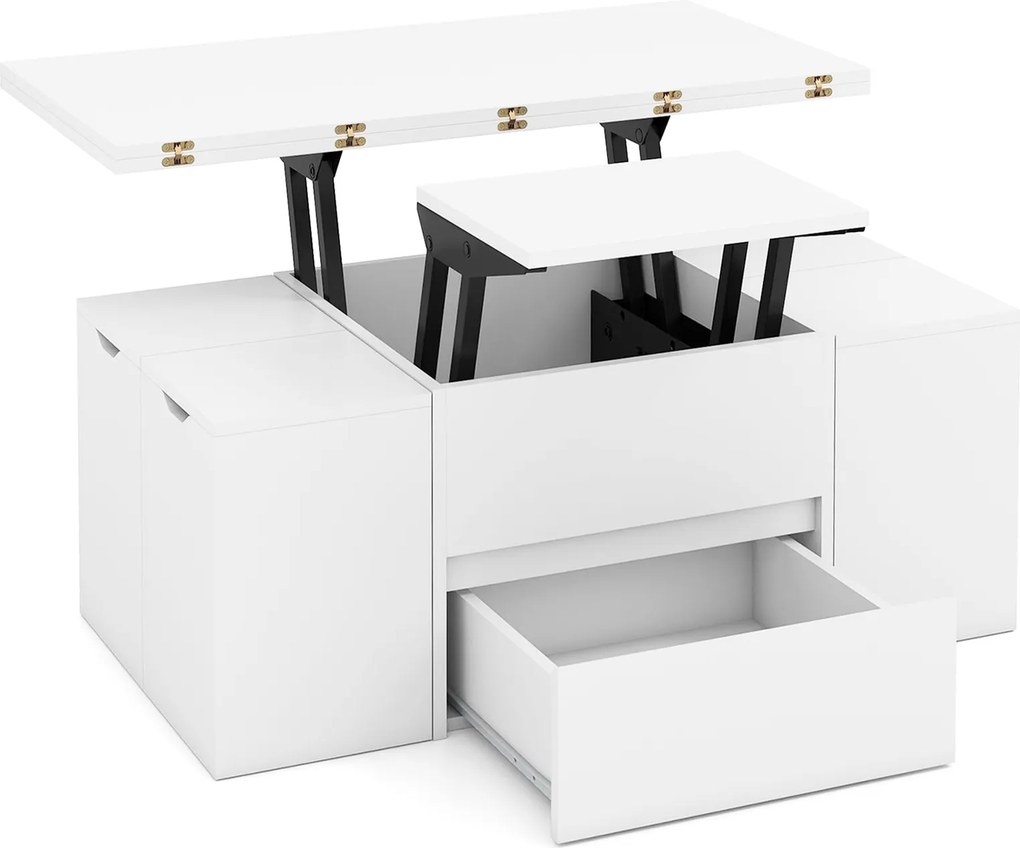 Costway Skládací konferenční stolek s 4 úložnými taburetky 3-in-1 do obývacího