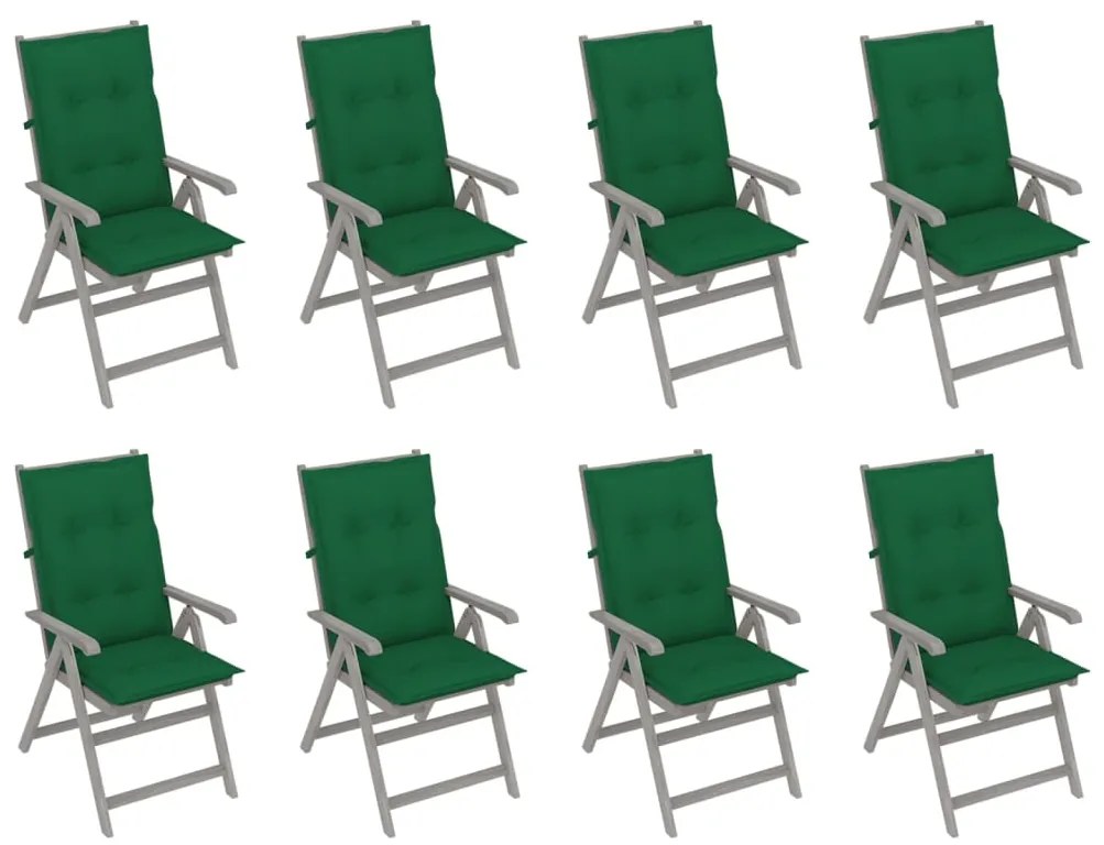 3075161 vidaXL Zahradní polohovací židle s poduškami 8 ks šedé akáciové dřevo