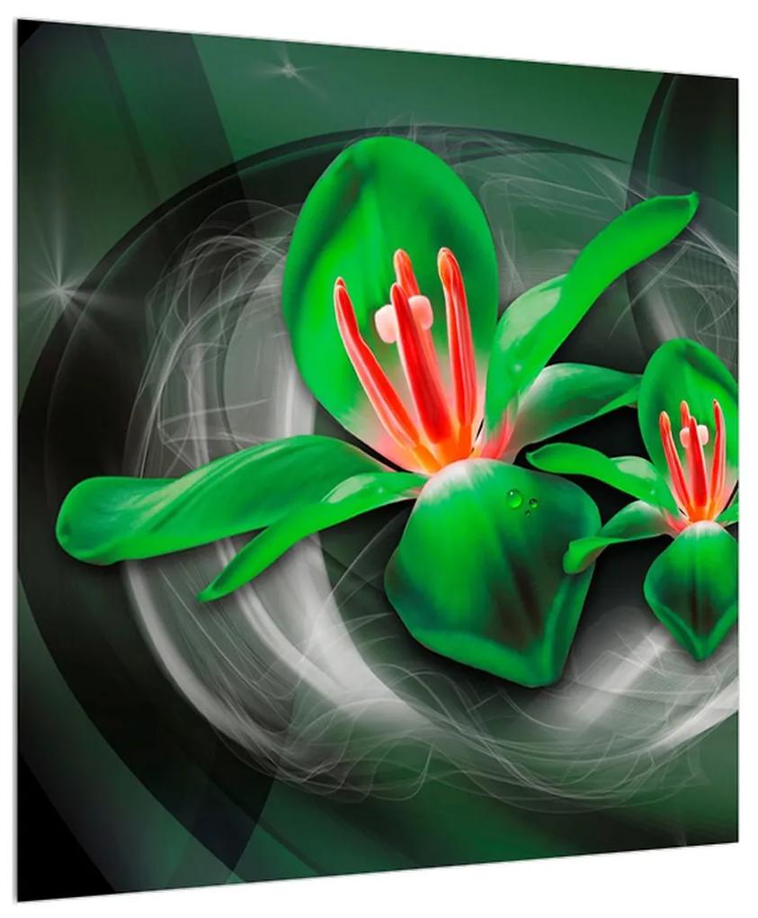 Moderní zelený obraz květů (50x50 cm)