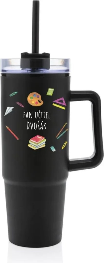 Personalizovaná cestovní termoska s průhledným víčkem pro paní učitelku/pana učitele (pomůcky)