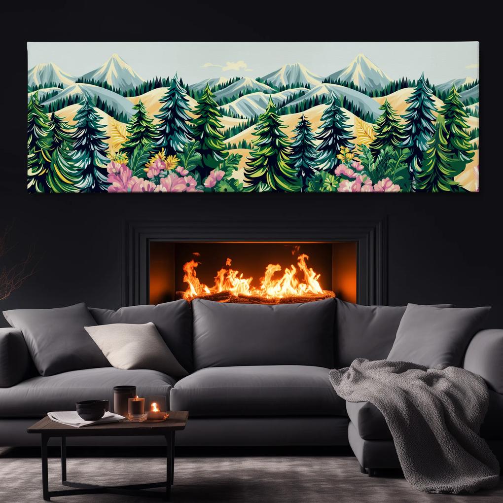 Obraz na plátně - Útulné lesy a sněžné hory FeelHappy.cz Velikost obrazu: 180 x 60 cm