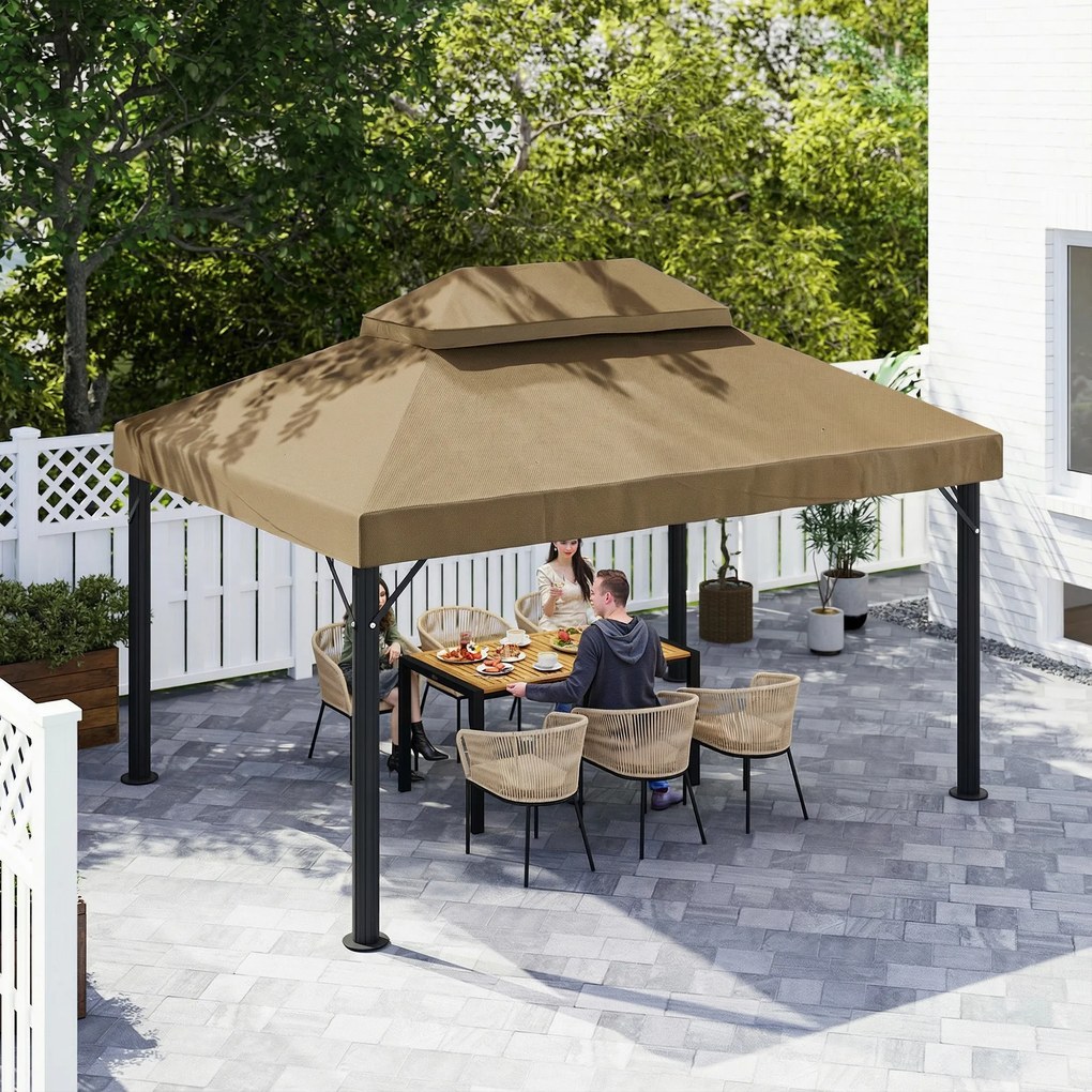 Outsunny náhradní potah pro altán 4 x 3 m, dvojitá střecha s odtokovými otvory, polyester 370 g/m², béžová
