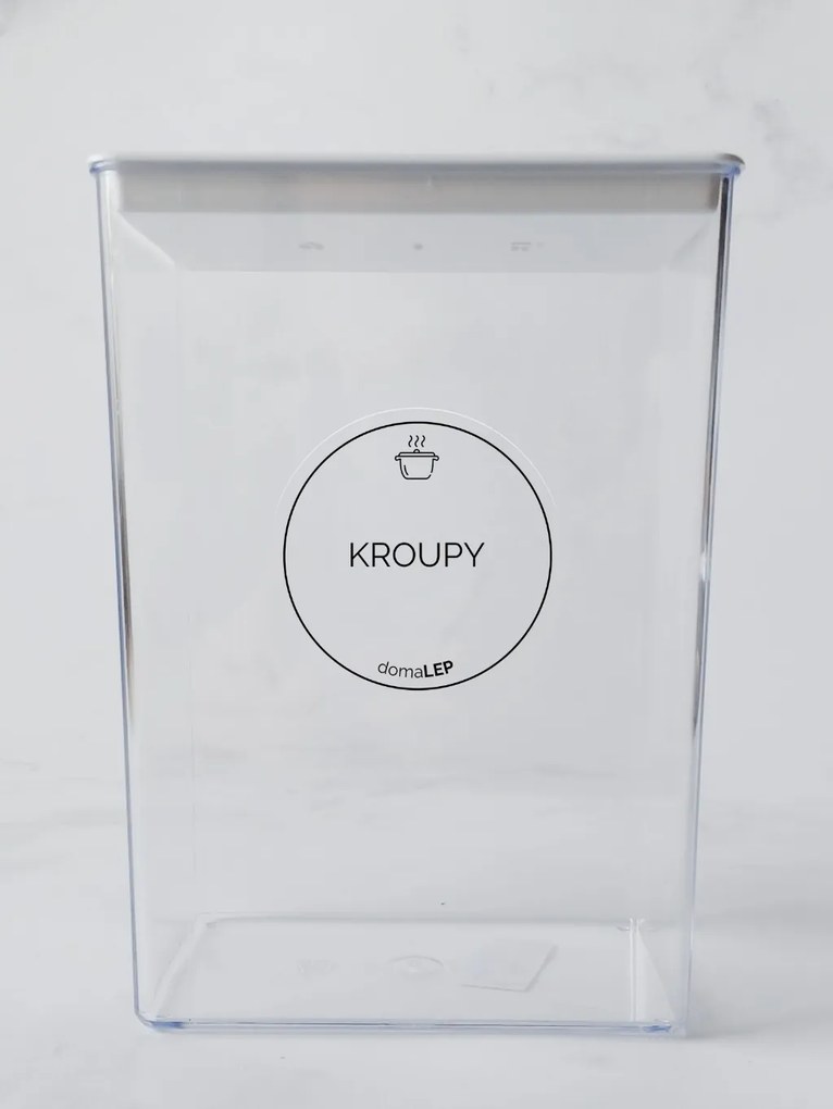 KROUPY – průhledná samolepka na dózu, základní písmo, 5 cm | DomaLEP