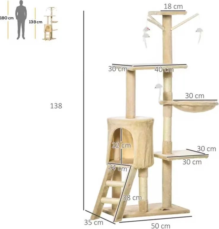 Škrabadlo pro kočky 138 cm béžové WERDANO PETS