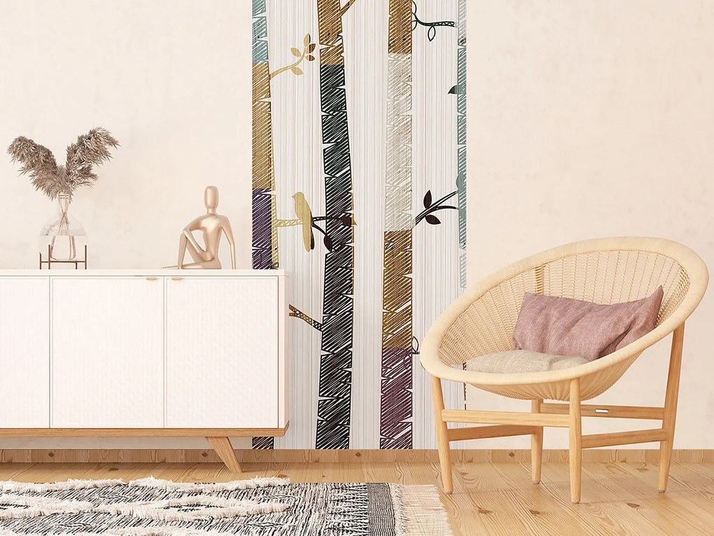 Dětská vliesová fototapeta na zed' Ptáčci na Stromech | 90 x 270 cm | DFTNVL3701