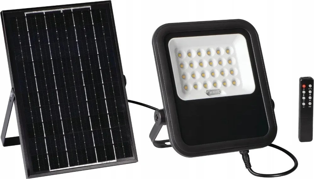 Solární Led reflektor 10W černý s dálkovým ovládáním a solárním panelem IP65 Kanlux