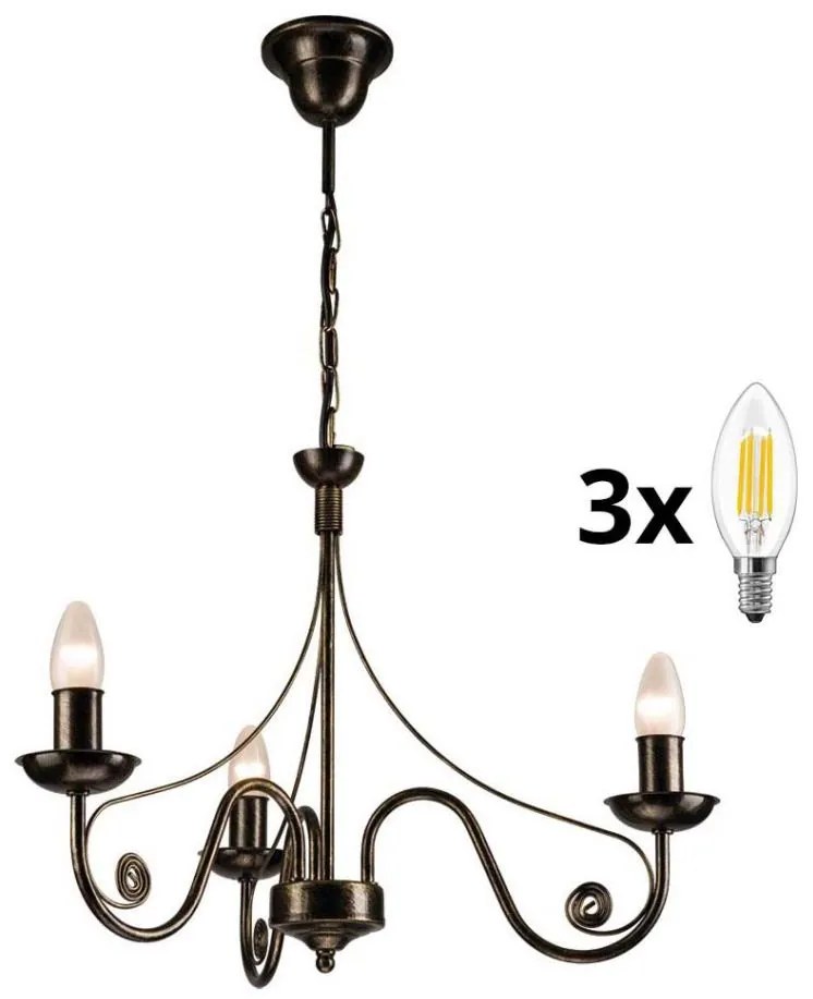 Brilagi - LED Lustr na řetězu STEFANO 3xE14/40W/230V černá patina