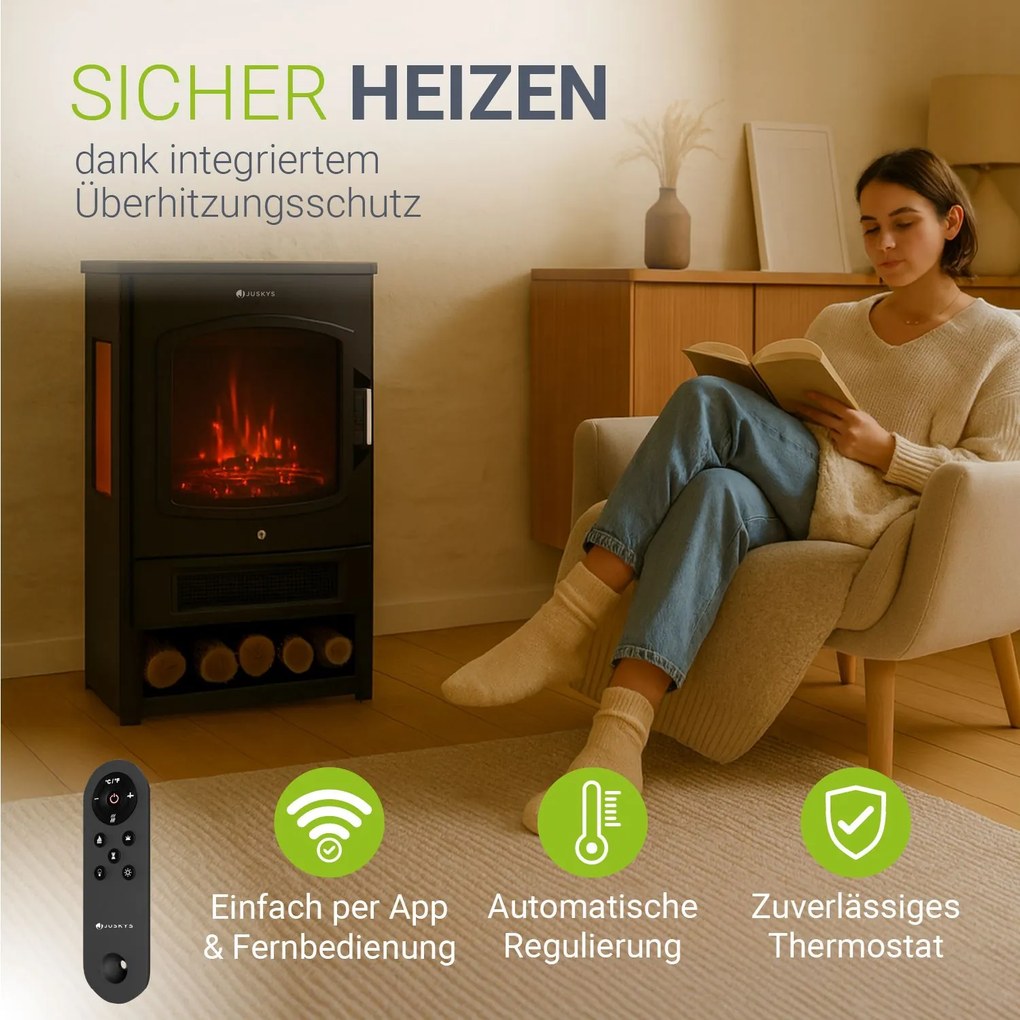 Juskys Elektrická krbová kamna 1 800 W s efektem plamene