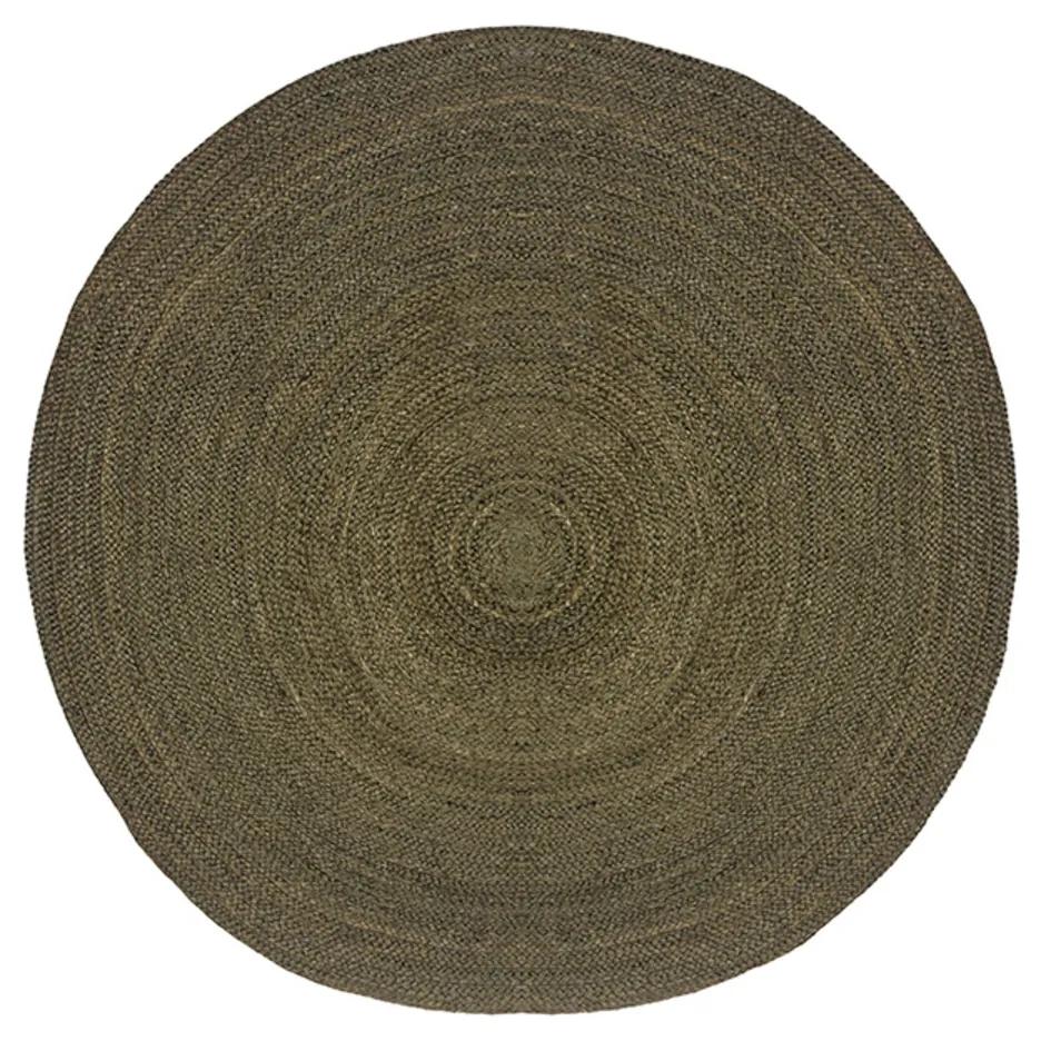 LABEL51 Zelený kulatý koberec Braos XL z juty, 150x150 cm