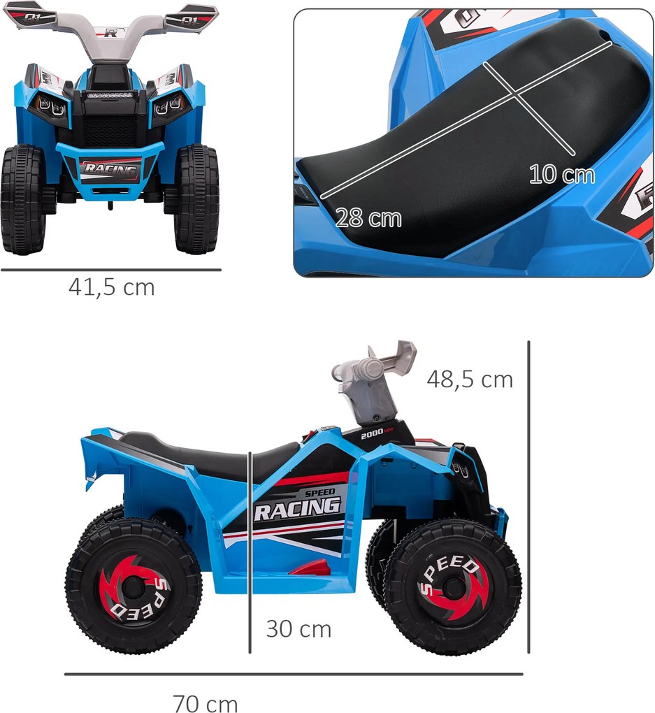 HOMCOM dětská elektrická čtyřkolka, mini elektrická čtyřkolka s funkcí jízdy vpřed a vzad, 6 V elektrické vozidlo pro děti 1,5-3 roky, 2,5 km/h, modr…