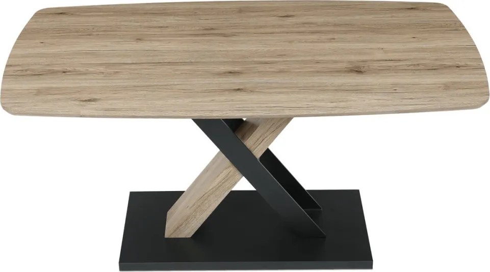Stůl jídelní, kovové nohy, MDF, 3D dekor dub san remo, černý lak. (165 x 90) cm