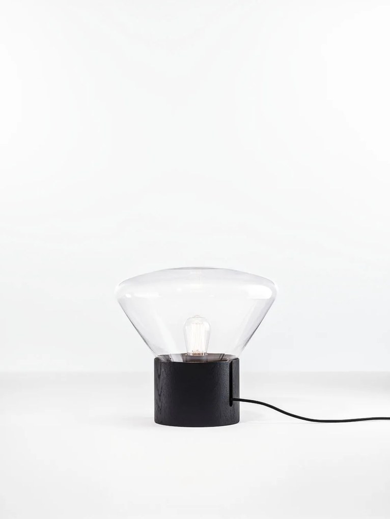 Designová lampa Brokis Muffins Wood PC849 Barva skla: Transparentní číré sklo, Barva el. vedení: Silikonový kabel - černý, Dřevo: Dub evropský - bíle mořený