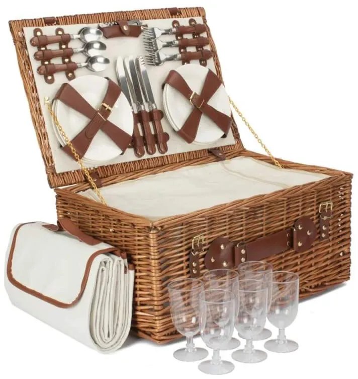 Willow Direct Piknikový koš CLASSIC proutěný pro 6 osob s dekou