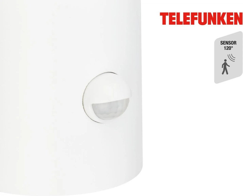 TF 322306TF TELEFUNKEN venkovní nástěnné svítidlo, pohybové čidlo, ochrana proti stříkající vodě, kouřové sklo, bílé - BRILONER
