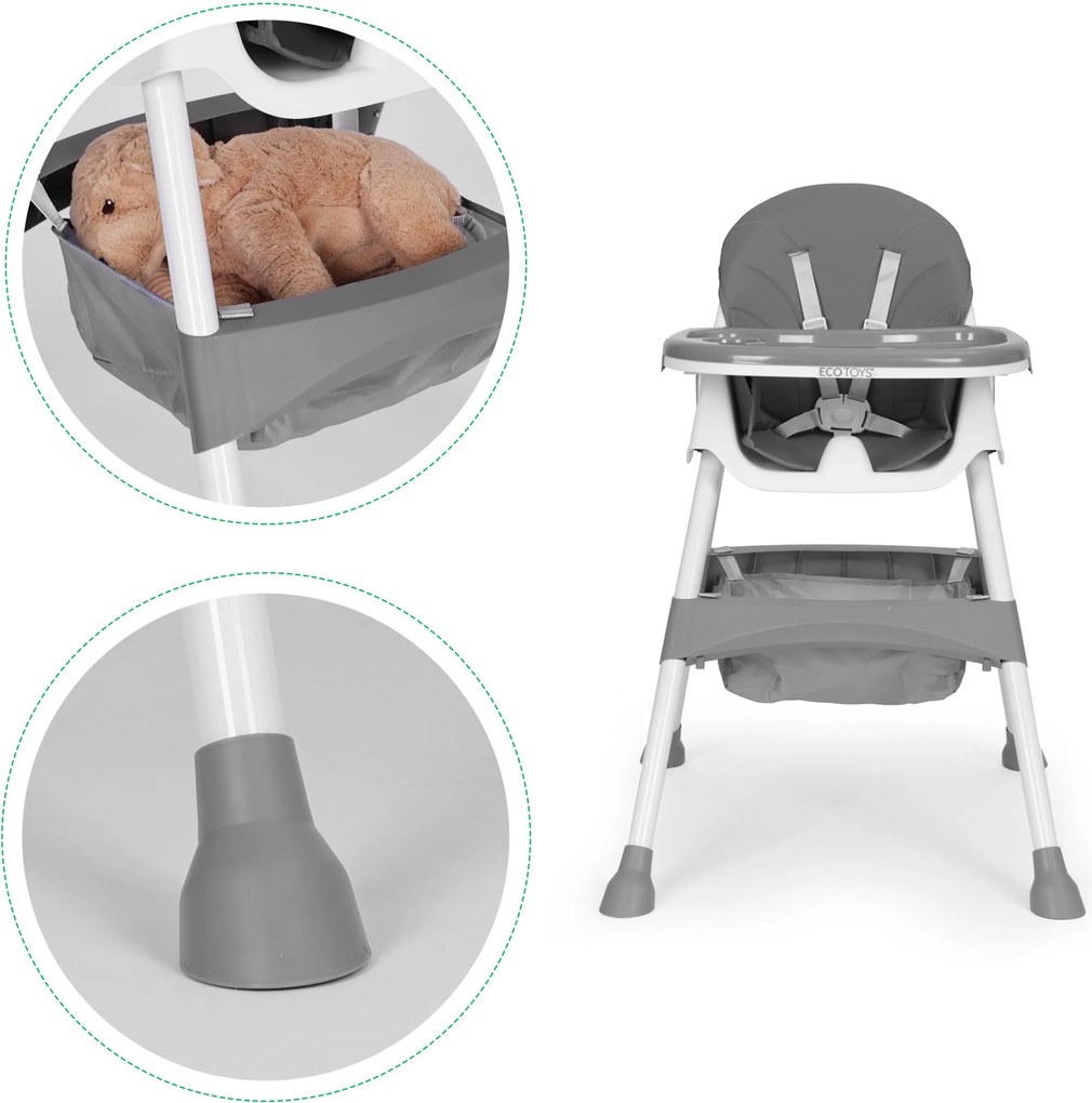 Dětská jídelní židlička BABY ECOTOYS šedá