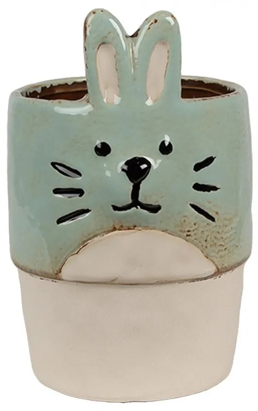 Mintový keramický květináč ve tvaru králíka Rabbit - Ø 11*17 cm
