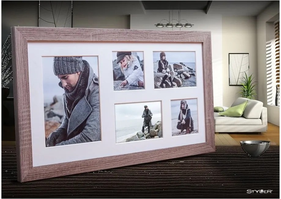 Hnědý rámeček na 5 fotografií Styler Narvik, 27 x 51 cm