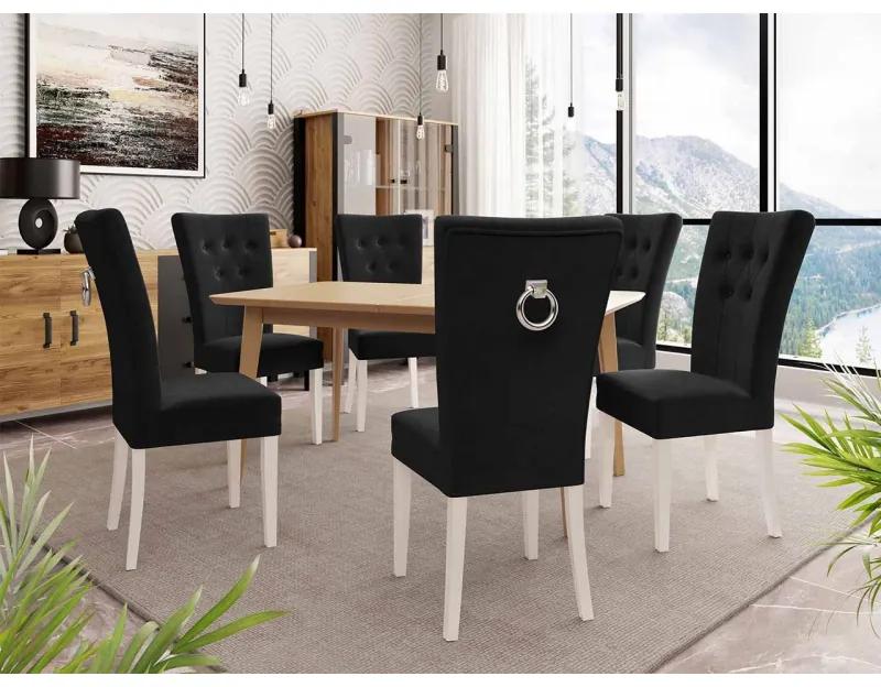 Rozkládací stůl 140x80 se 6 židlemi ST67, barva: černá, Klepadlo: černé, Potah: Magic Velvet 2217