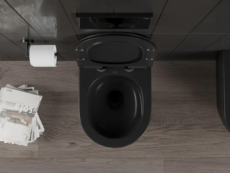 Mexen Carmen, závěsná WC mísa 490x365x340 mm, Rimless Tornádo + WC sedátko z duroplastu, černá matná, 30880185T