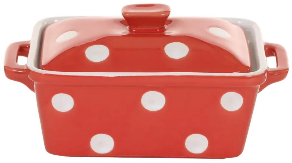 Keramická máslenka nebo zapékací miska s pokličkou a puntíky červená (ISABELLE ROSE)