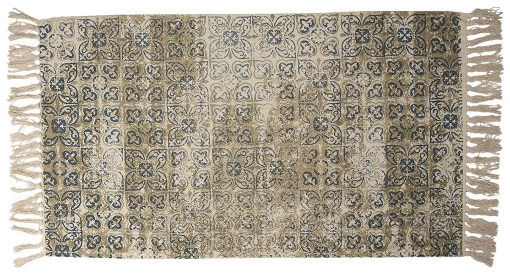 Vintage bavlněný koberec s květinovými motivy a třásněmi- 70*120 cm