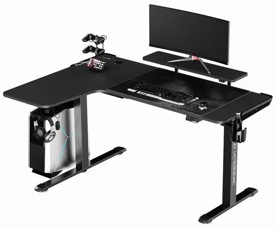 Herní stůl ULTRADESK WINGER – 111x155x60 cm, elektricky nastavitelná výška, RGB podsvícení, černá Lama Plus