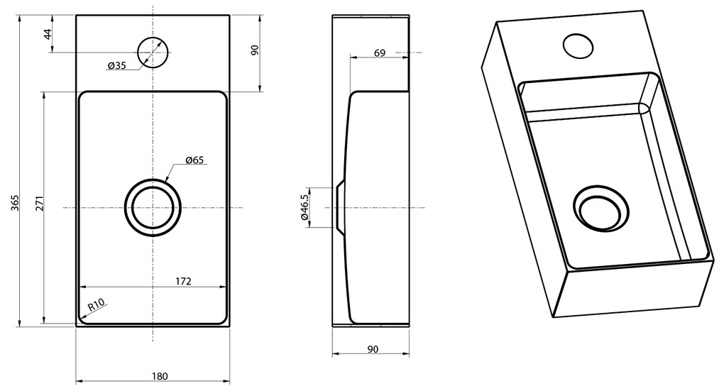 Sapho Sapho, AURUM nerezové umyvadlo, 36,5x18cm, včetně výpusti, levá/pravá, zlatá matná, AU204