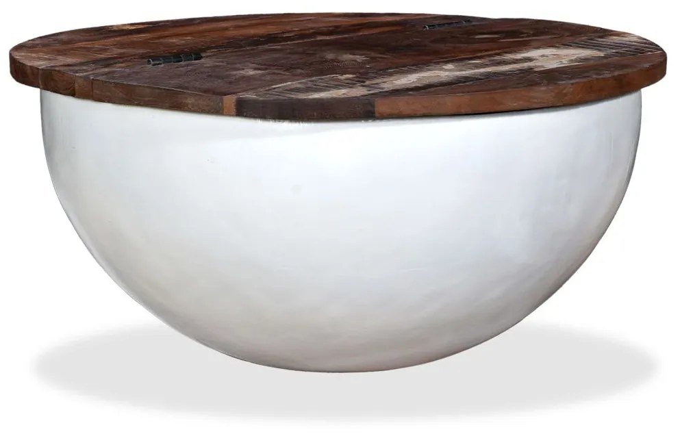 Konferenční stolek masivní recyklované dřevo bílý tvar misky,  245258