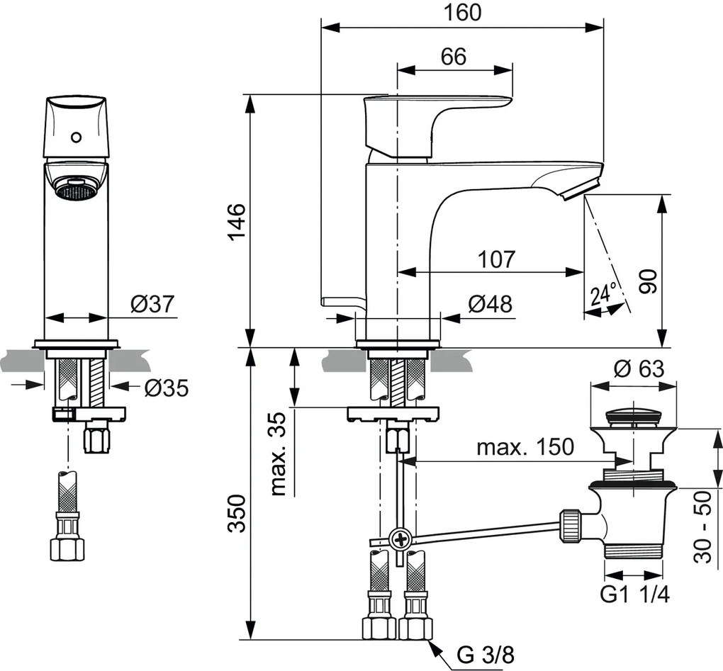 Ideal Standard Connect Air - Umyvadlová baterie SLIM s odtokovou garniturou, kartáčovaná zlatá A7007A2