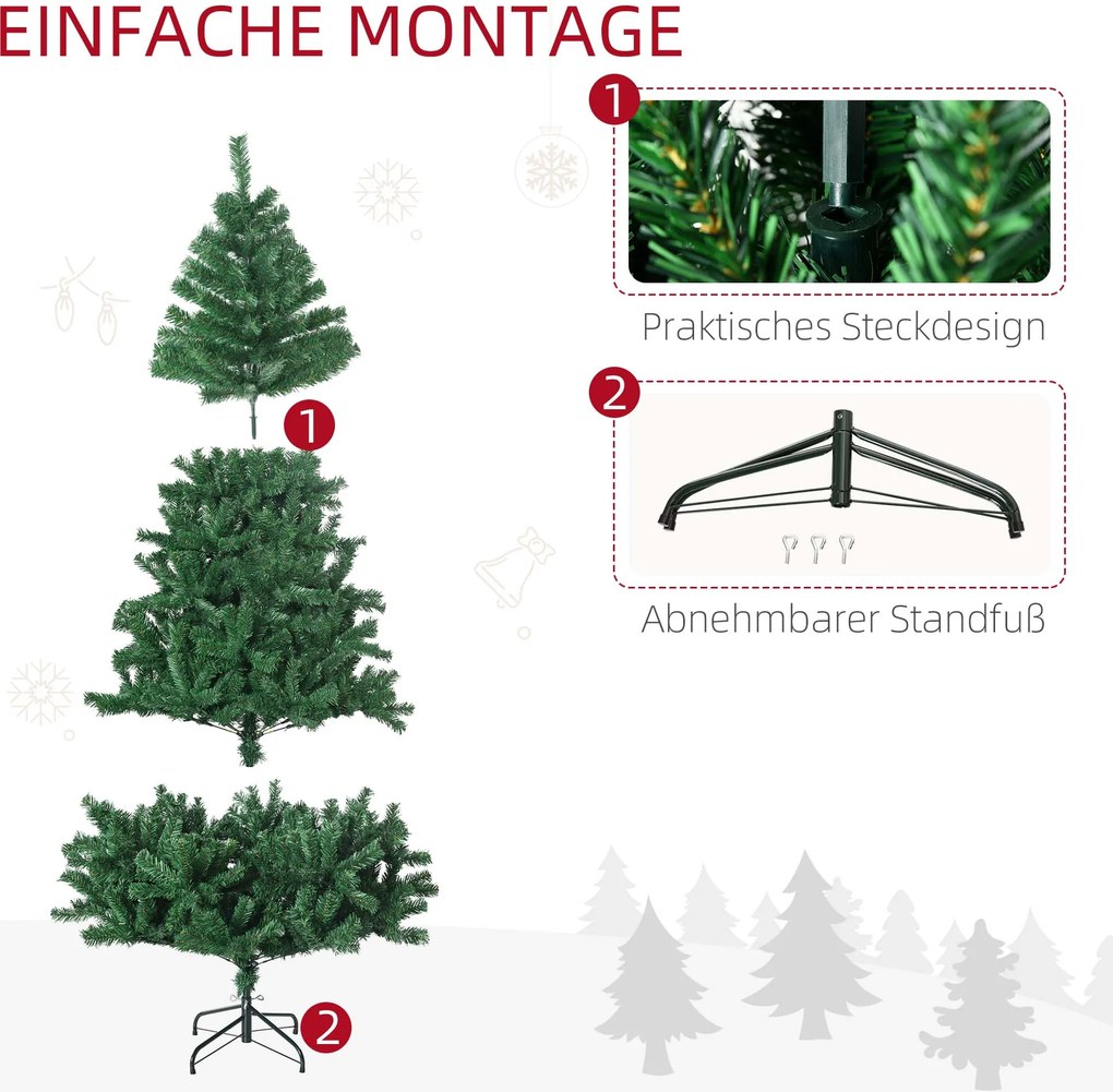 HOMCOM Umělý vánoční stromek 180 cm, umělý vánoční stromek s 1000 hroty, vánoční stromek, vánoční dekorace včetně kovového stojanu do interiéru