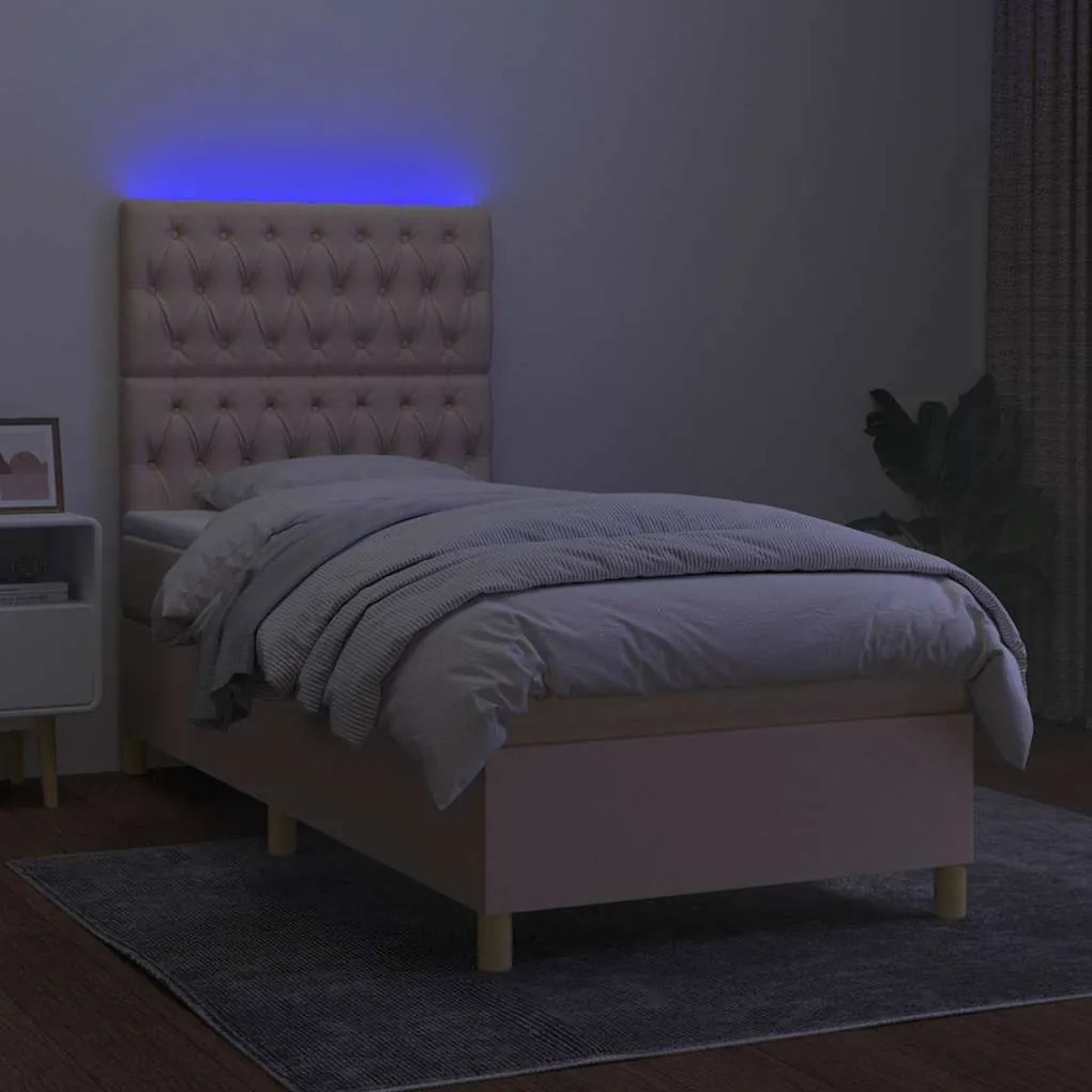Box spring postel s matrací a LED krémová 90x190 cm textil 3135642