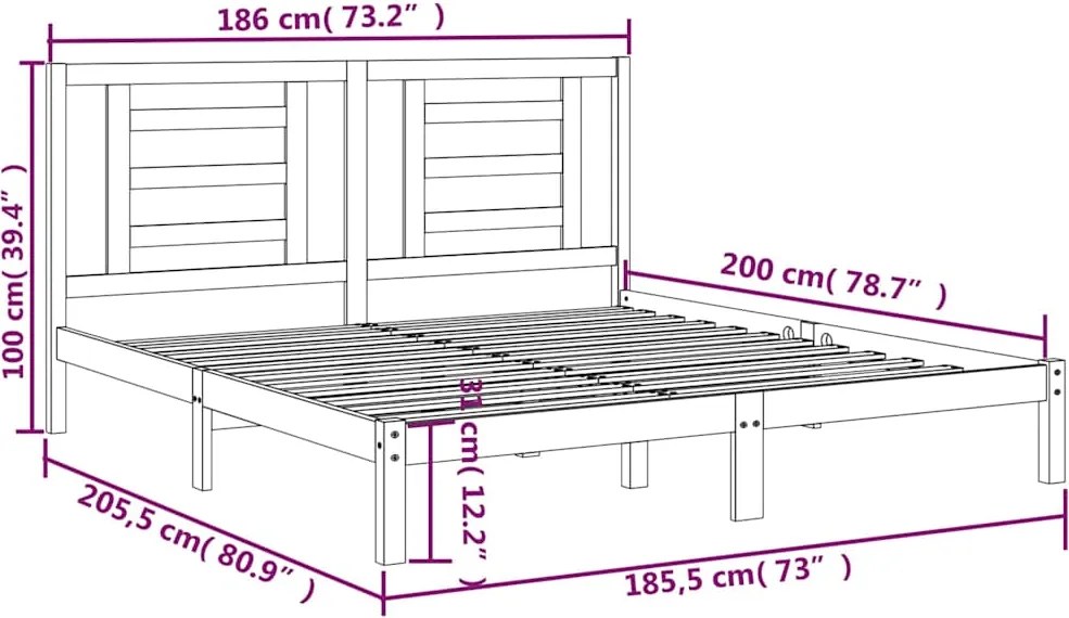 Rám postele bílý masivní dřevo 180 x 200 cm Super King 3104364