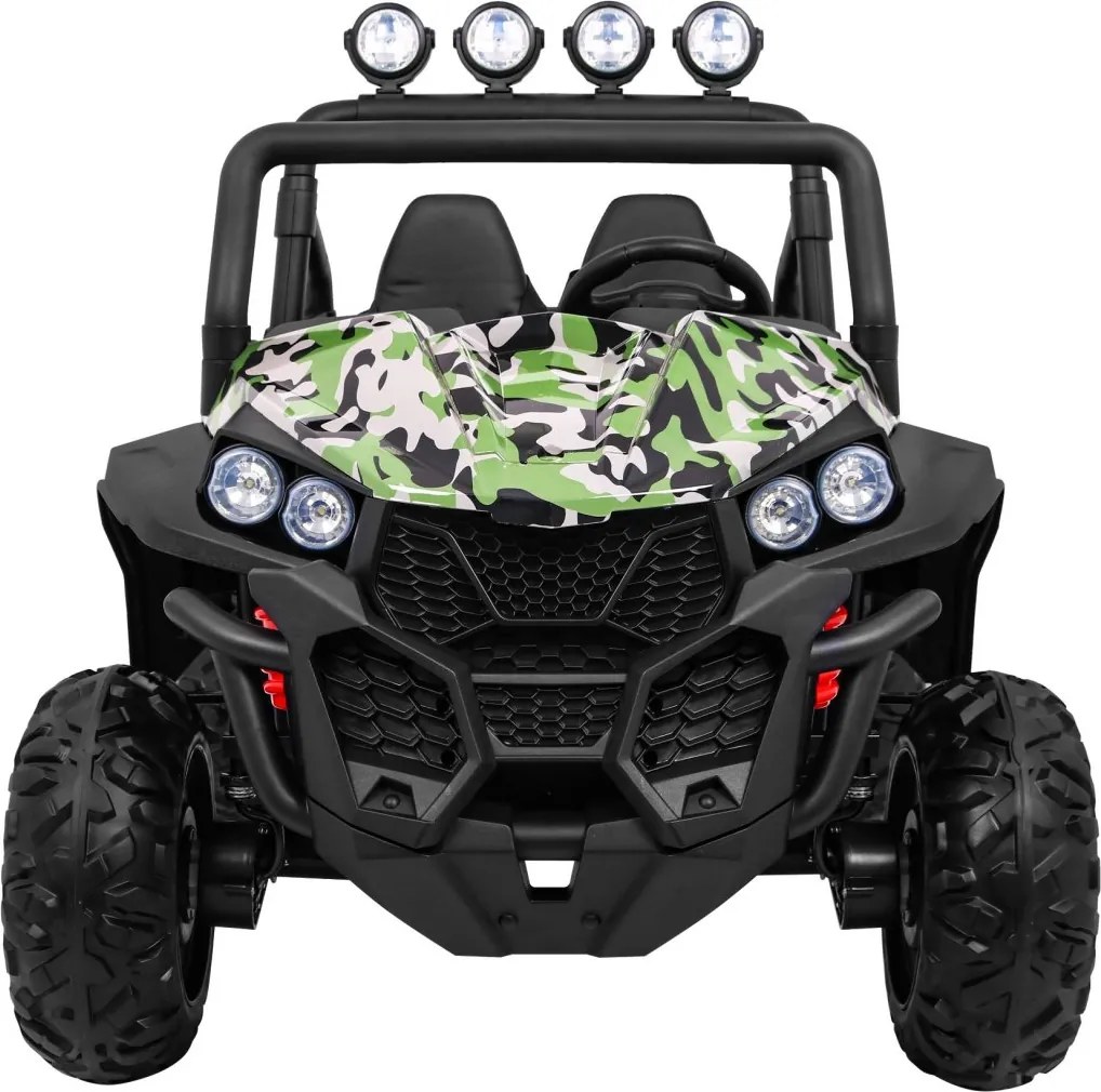 Ramiz Terénní bugina pro děti maskáčová + pohon 4x4 + dálkové ovládání + nosič zavazadel + rádio MP3 + LED