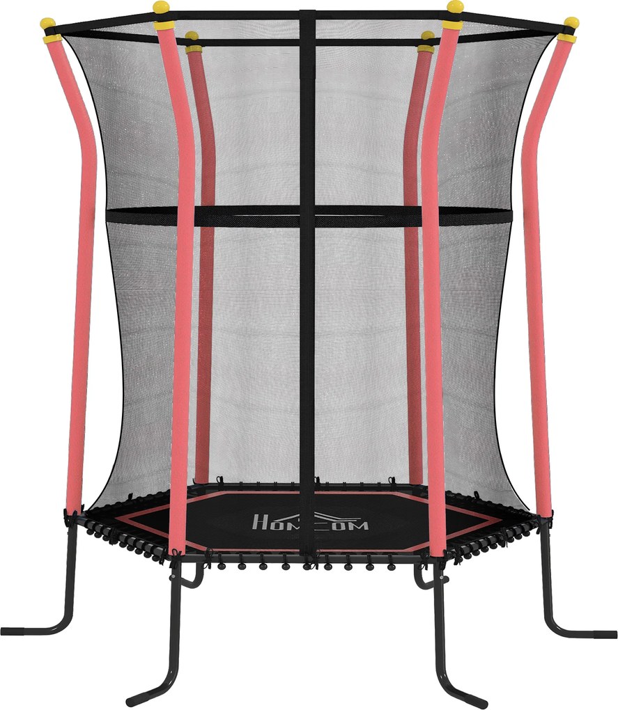HOMCOM dětská trampolína Ø163,5 cm, vnitřní trampolína s ochrannou sítí, kryt okraje gumovým lanem, dětská trampolína do 50 kg, pro děti 3-10 let čer…