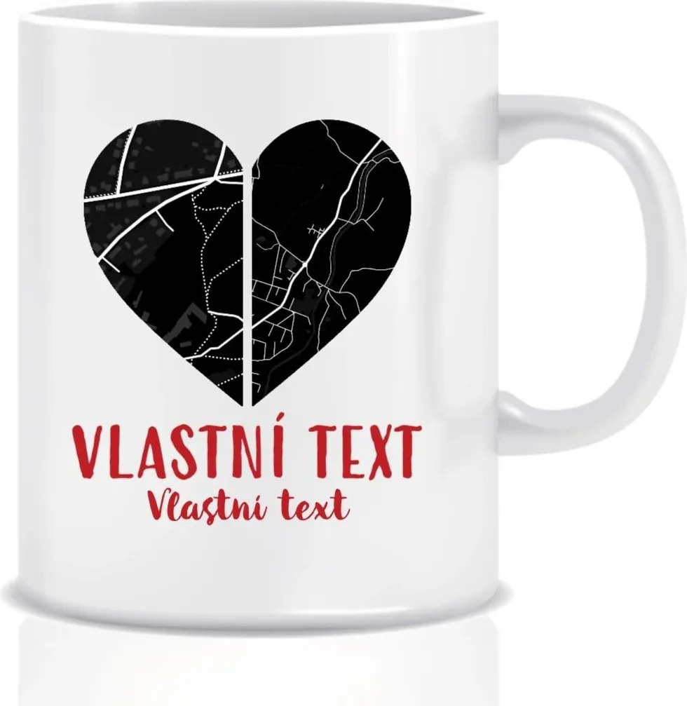 Personalizovaný klasický bílý keramický hrníček 300 ml - Dvě místa, jedno srdce