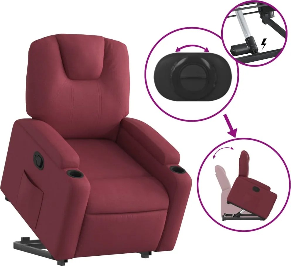 Zvedací polohovací křeslo vínové textil 3204371