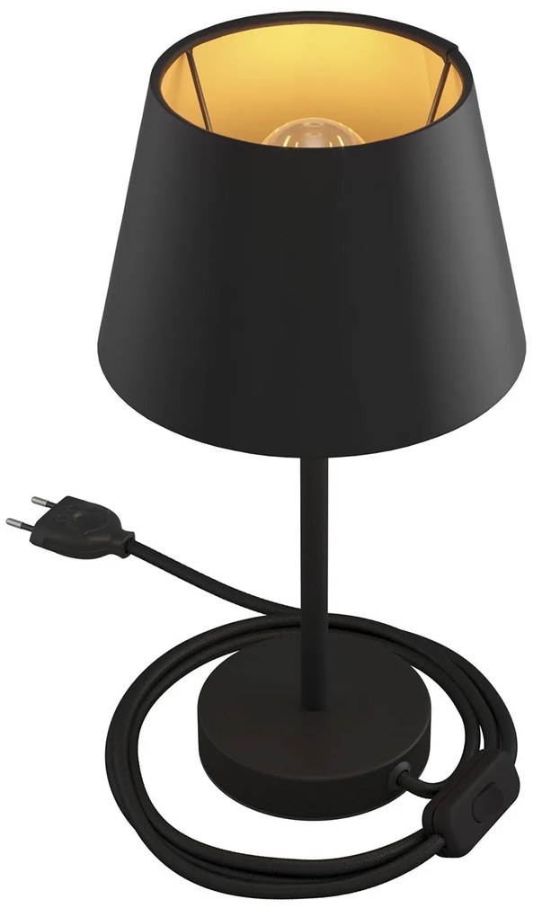 creative cables Alzaluce se stínidlem Impero, kovová stolní lampa se zástrčkou, kabelem a vypínačem Velikost: 10 cm, Barva: Matný chrom-šedá juta