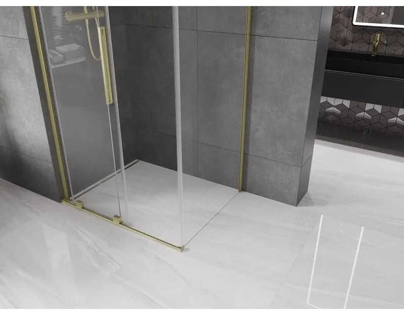 Mexen Velar L, sprchový kout s posuvnými dveřmi 100 x 110 cm, 8mm čiré sklo, zlatá matná, 871-100-110-03-55