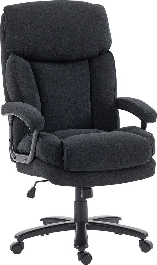 HOMCOM ergonomická kancelářská židle s vysokým opěradlem (nosnost 200 kg) – látka vzhled lnu, nastavitelná výška, houpání, široké sedadlo, černá | Aos