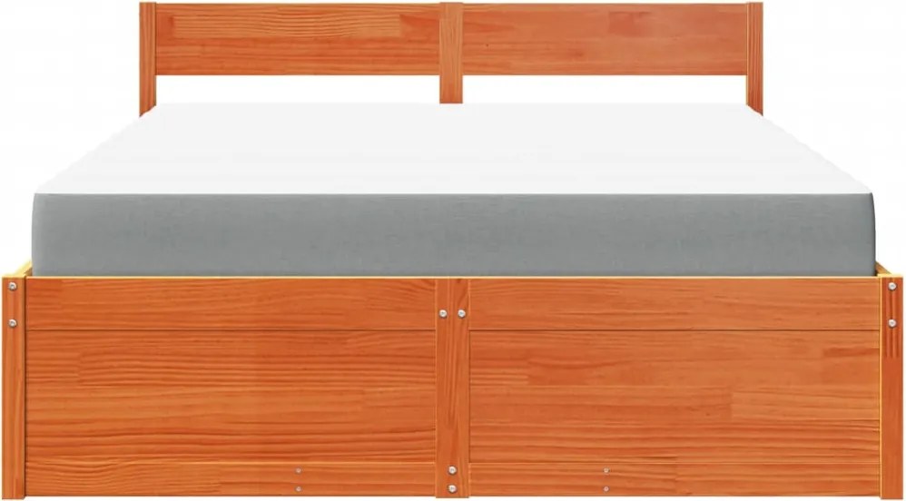 Postel se zásuvkami a matrací voskově hnědá 140x200 cm borovice 3281900