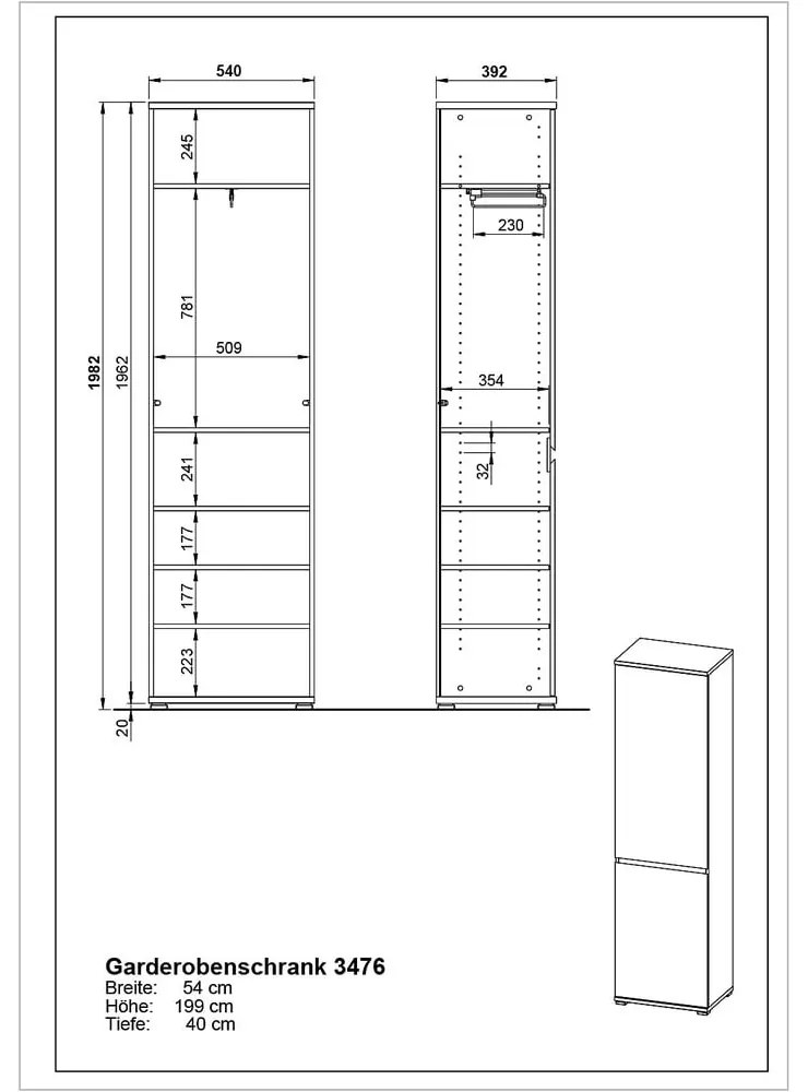 Šatní skříň v dekoru buku 54x200 cm Lissabon - Germania