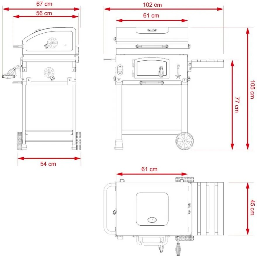 Avenberg Multifunkční BBQ gril Genius + litinový rošt + tál + pizza kámen, 70 x 103 x 105 cm