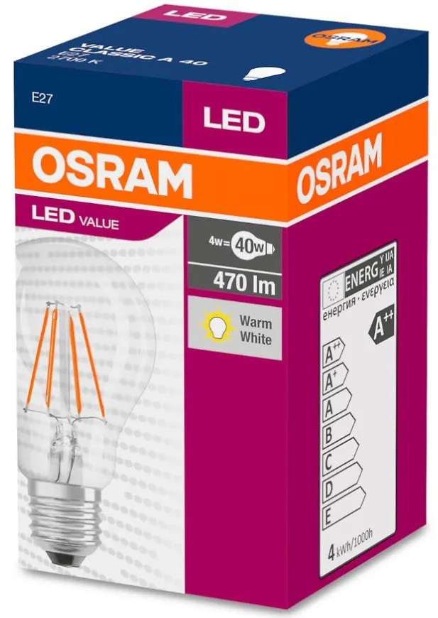 Žárovka LED Filament 4W/827 E27 Value Cla Klar