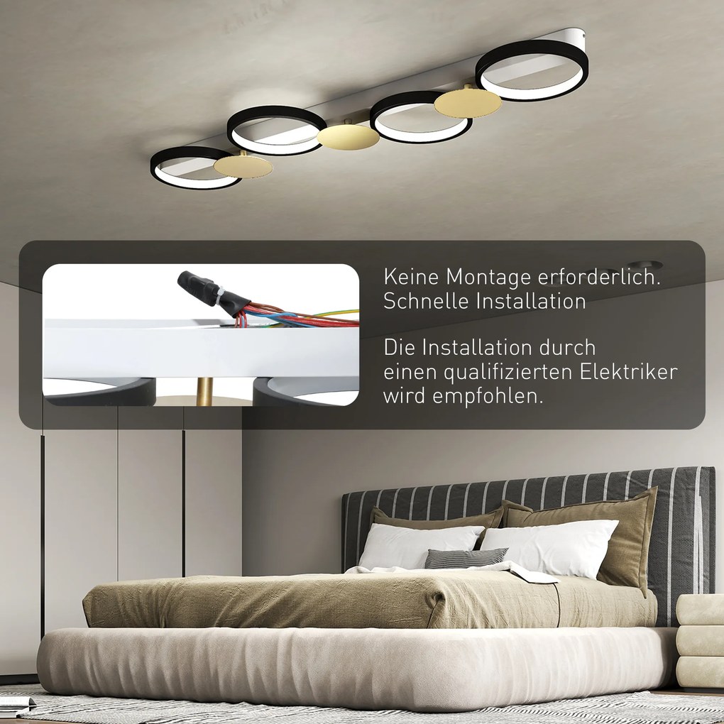 Stropní svítidlo LED 38W 1500LM 3000K-6500K Stropní svítidlo Lampa do obývacího pokoje se 4 žárovkami dálkové ovládání Černá+zlatá